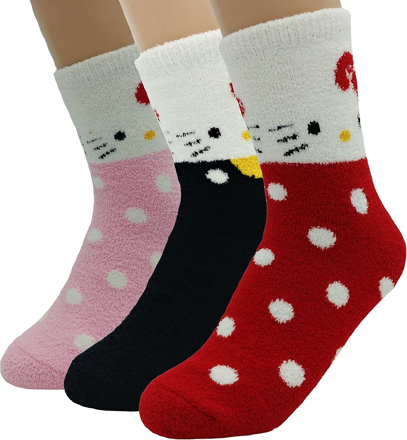 JJMax Women's Hello Kitty Fuzzy Microfiber Ankle Socks Set…: Amazon.fr ...