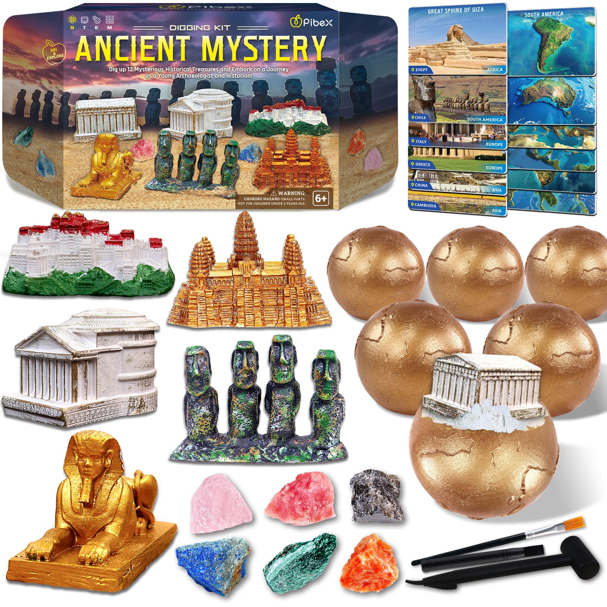 PIBEX Ancient Wonders Dig Kit, Dig up 6 Mystery Historical Landmarks ...