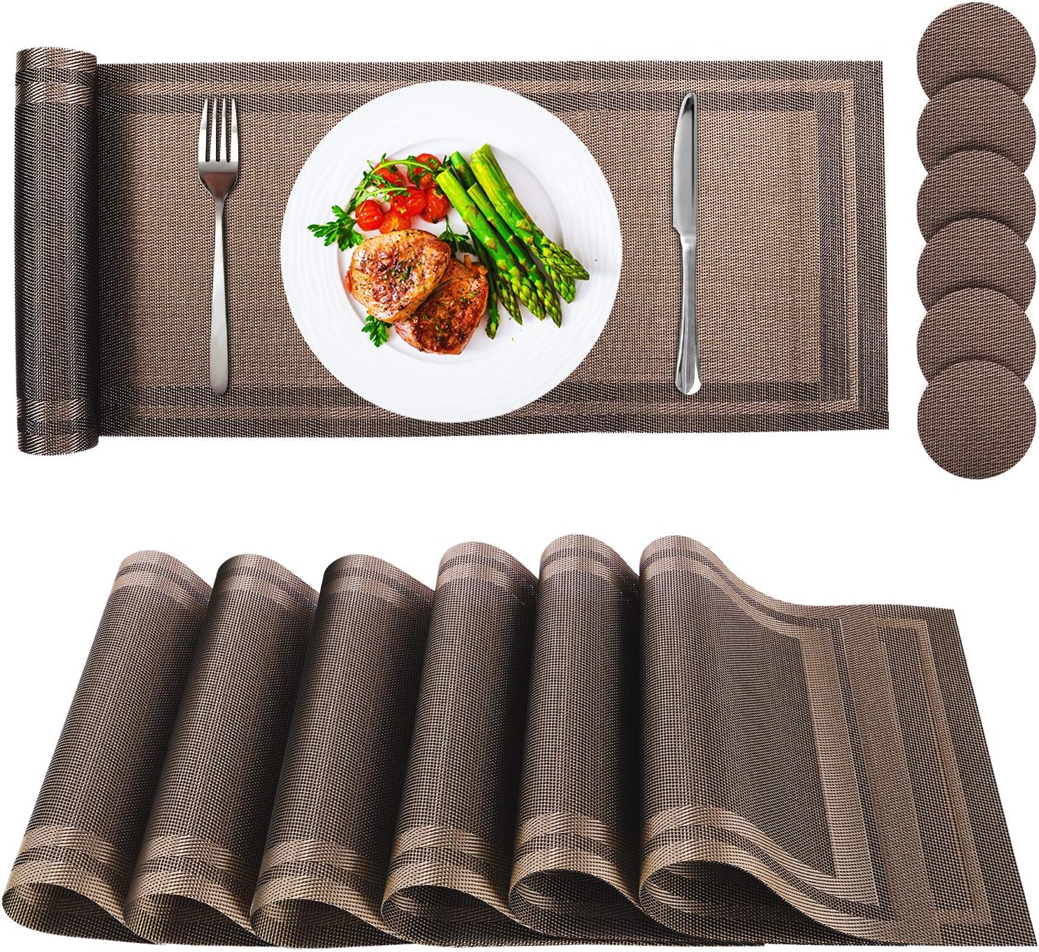 Gifort Place Mats PVC Heat resistant Table Mats Set Washable With 6