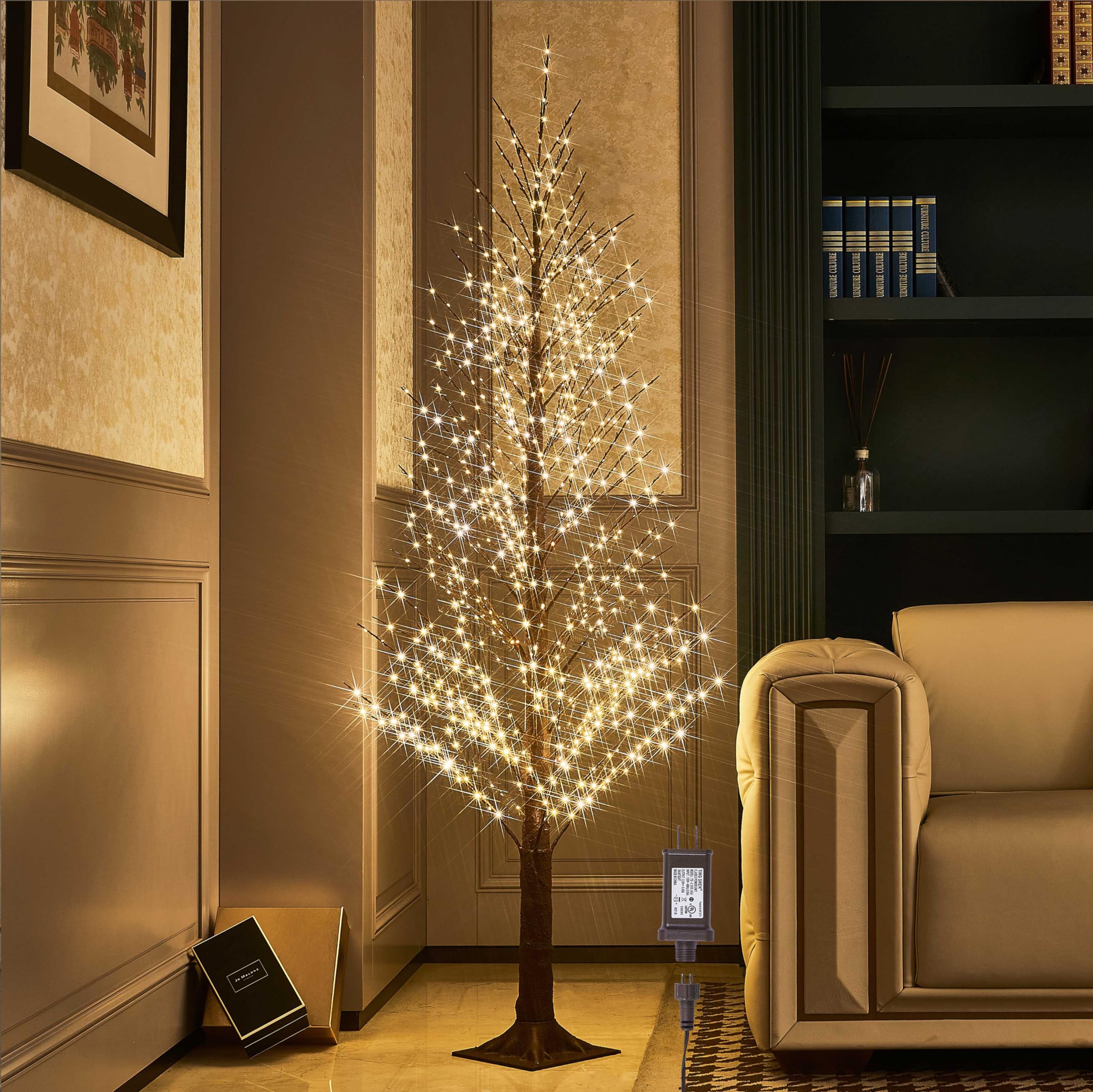 Hairui Lighted Brown Alpine Tree with 810L Warm White Fairy Lights 6FT ...