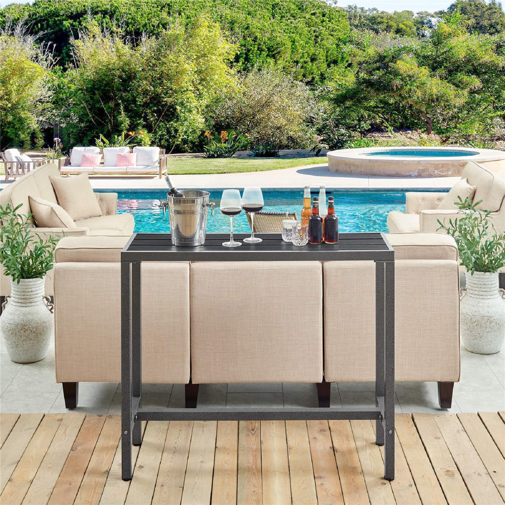 Mr IRONSTONE Outdoor Bar Table 46.5” Pub Height Dining Table Bistro ...