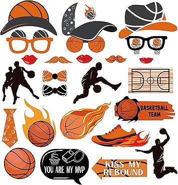 Amazon.com: 25CT Basketball Photo Booth Props with Stick,NBA Selfie ...