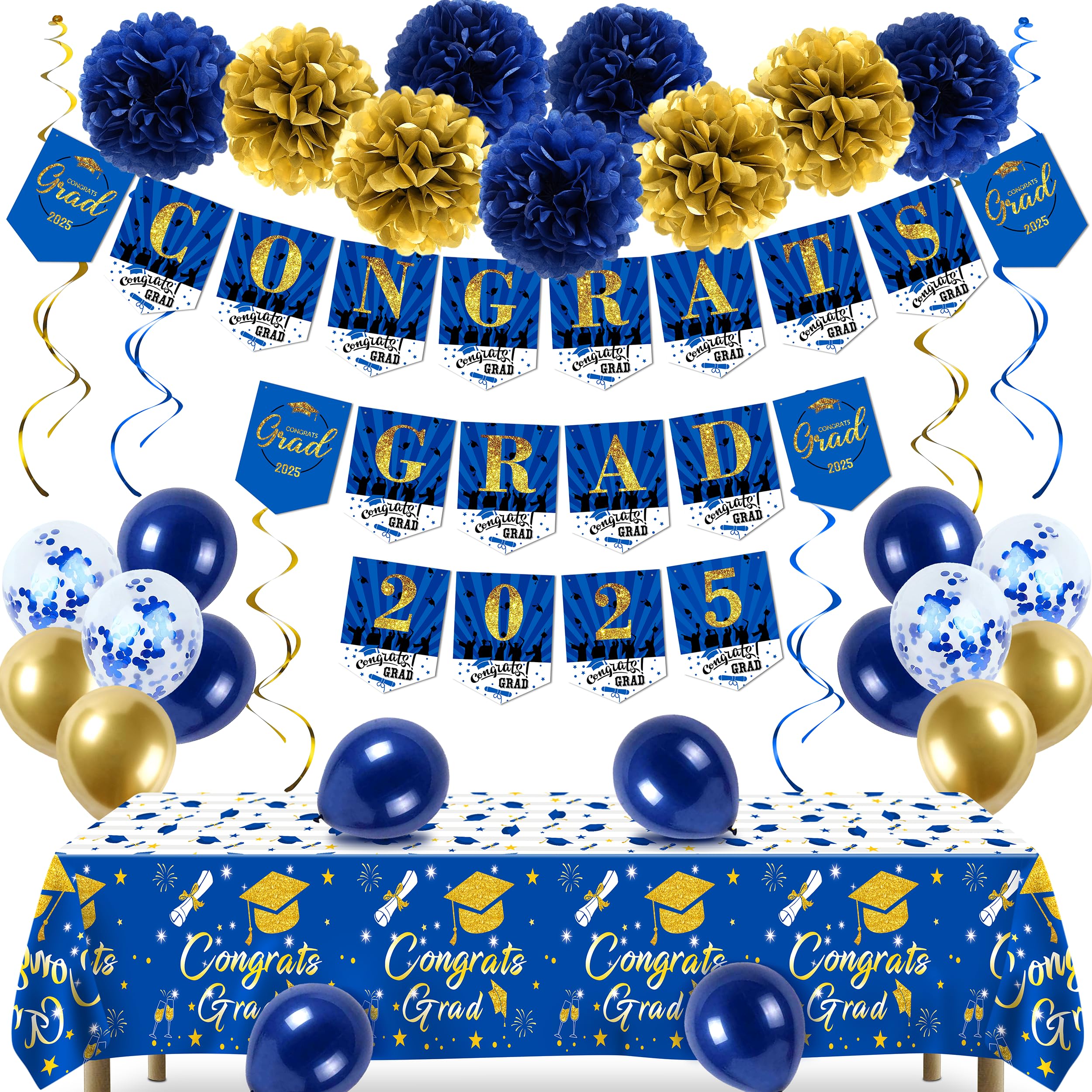 algpty Graduation Decorations 2025 Navy Blue and Gold, Grad Party ...