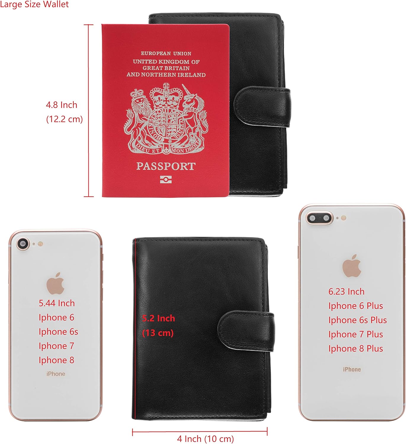 Men’s RFID Large Leather Trifold Wallet Snap Closure 3 ID Windows ...