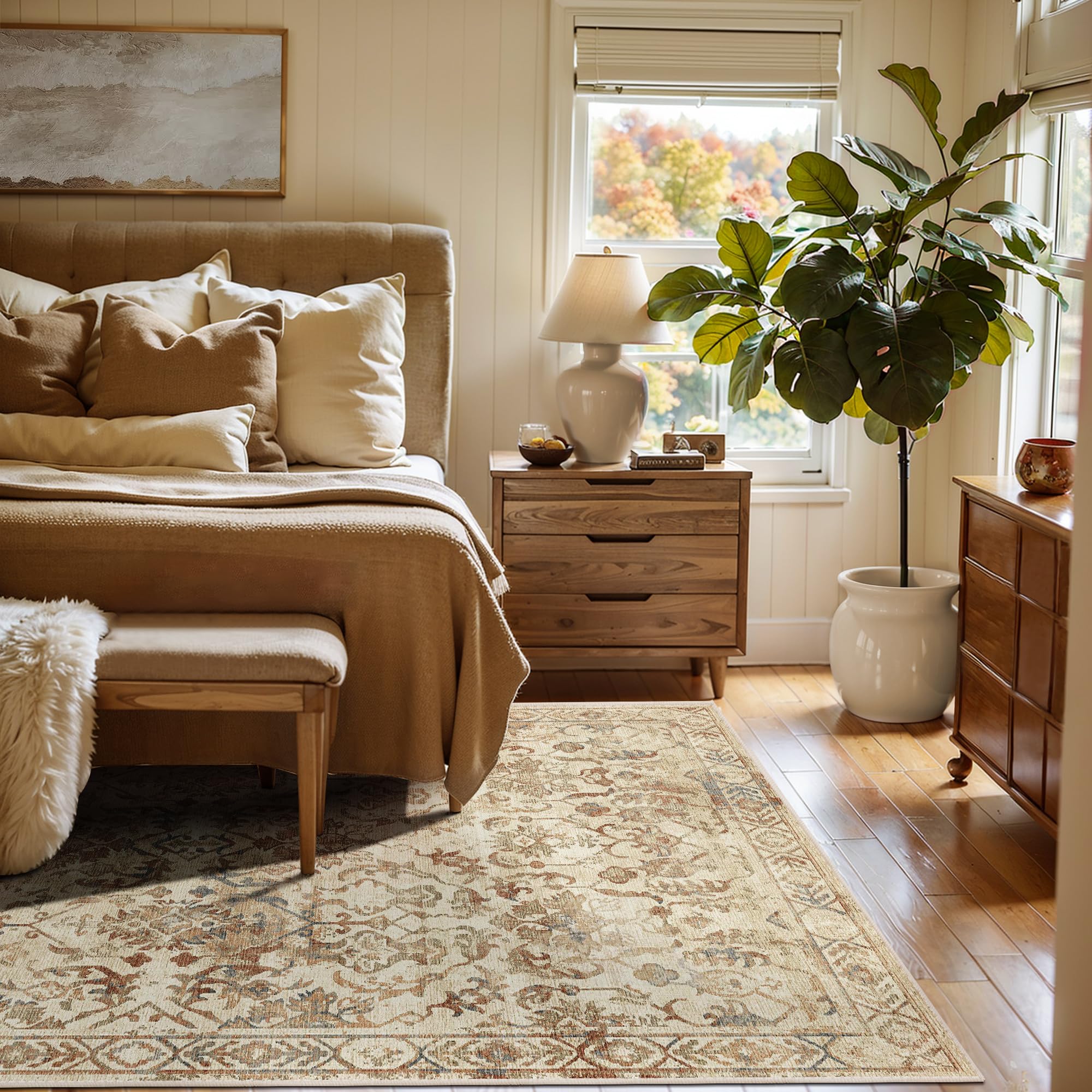 Area Rugs 6x9 for Bedroom, Washable Soft Faded Living Room Rug Non ...