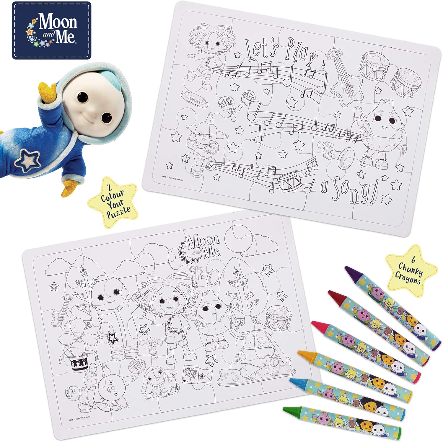 Moon and Me Colour In Jigsaw Puzzles for Children | Includes 6 x Chunky ...