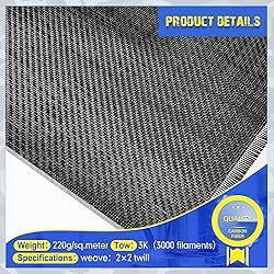 6.5ft X 12" Carbon Fiber Fabric Roll Pure Fabric Carbon Fiber Sheet - 2x2 Twill Weave-3k/220g ...