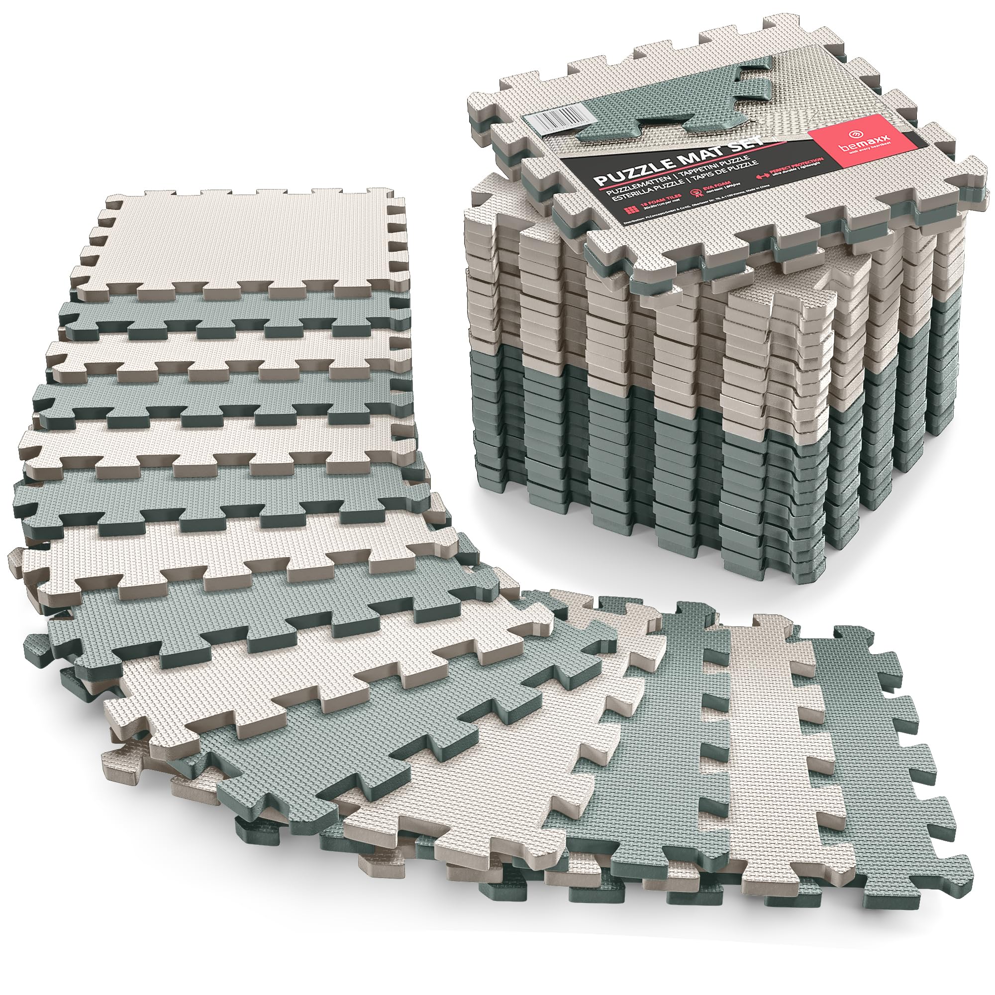 Gym Flooring Set - Interlocking EVA Soft Foam Floor Mat, 18 Pieces Puzzle Rubber Tiles ...