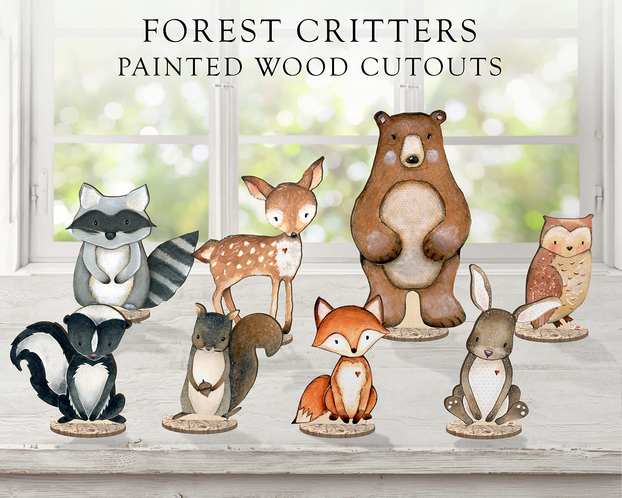 Forest Critters Painted Wooden Animal Cutout Shapes (Small + Stands ...
