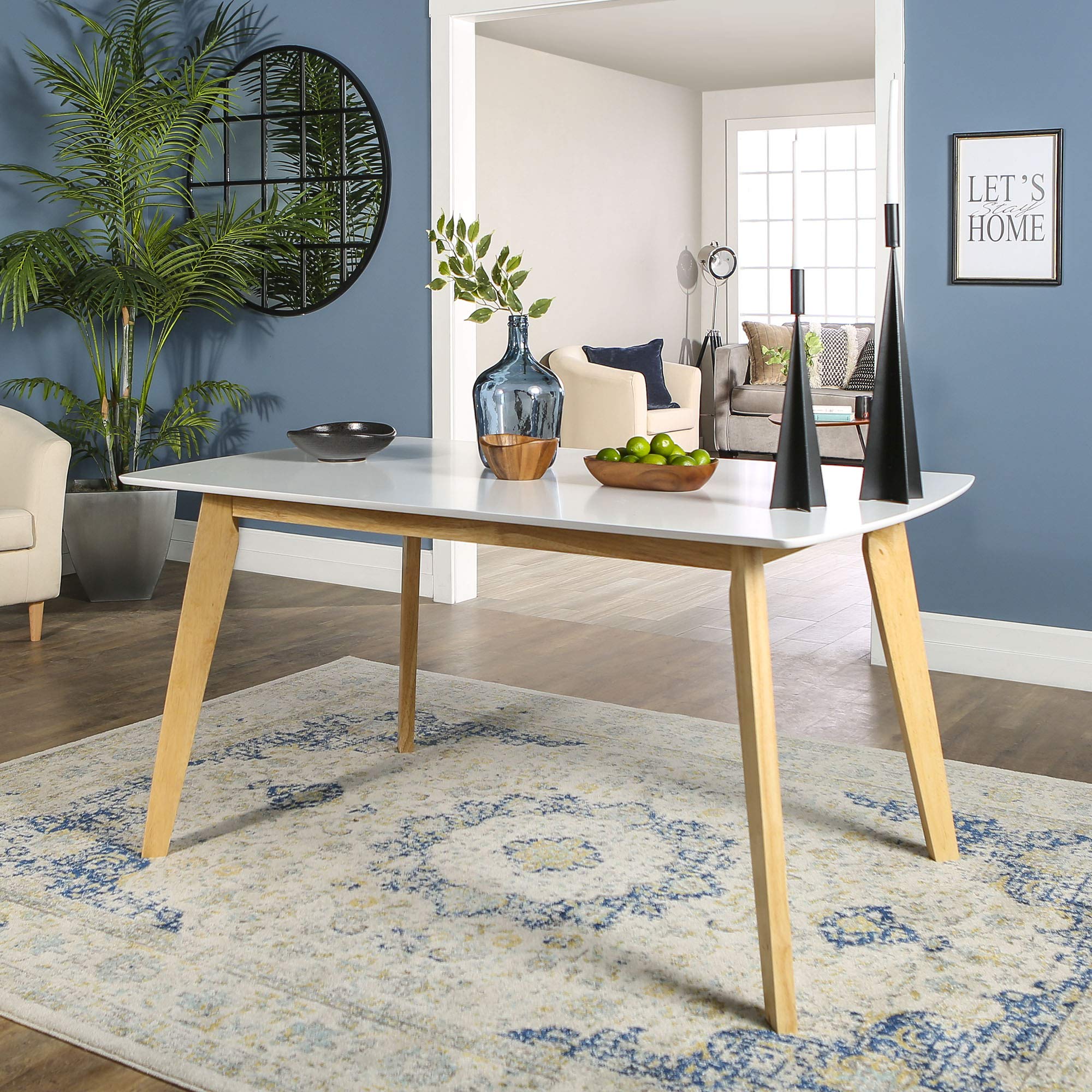 WE Furniture 60 inch Retro Modern Dining Table - White/Natural