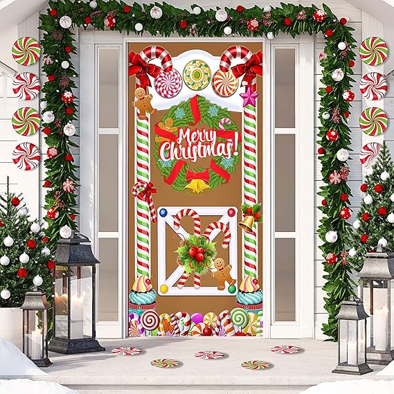 Amazon.com: Christmas Door Cover Set, Gingerbread House Door Cover with ...