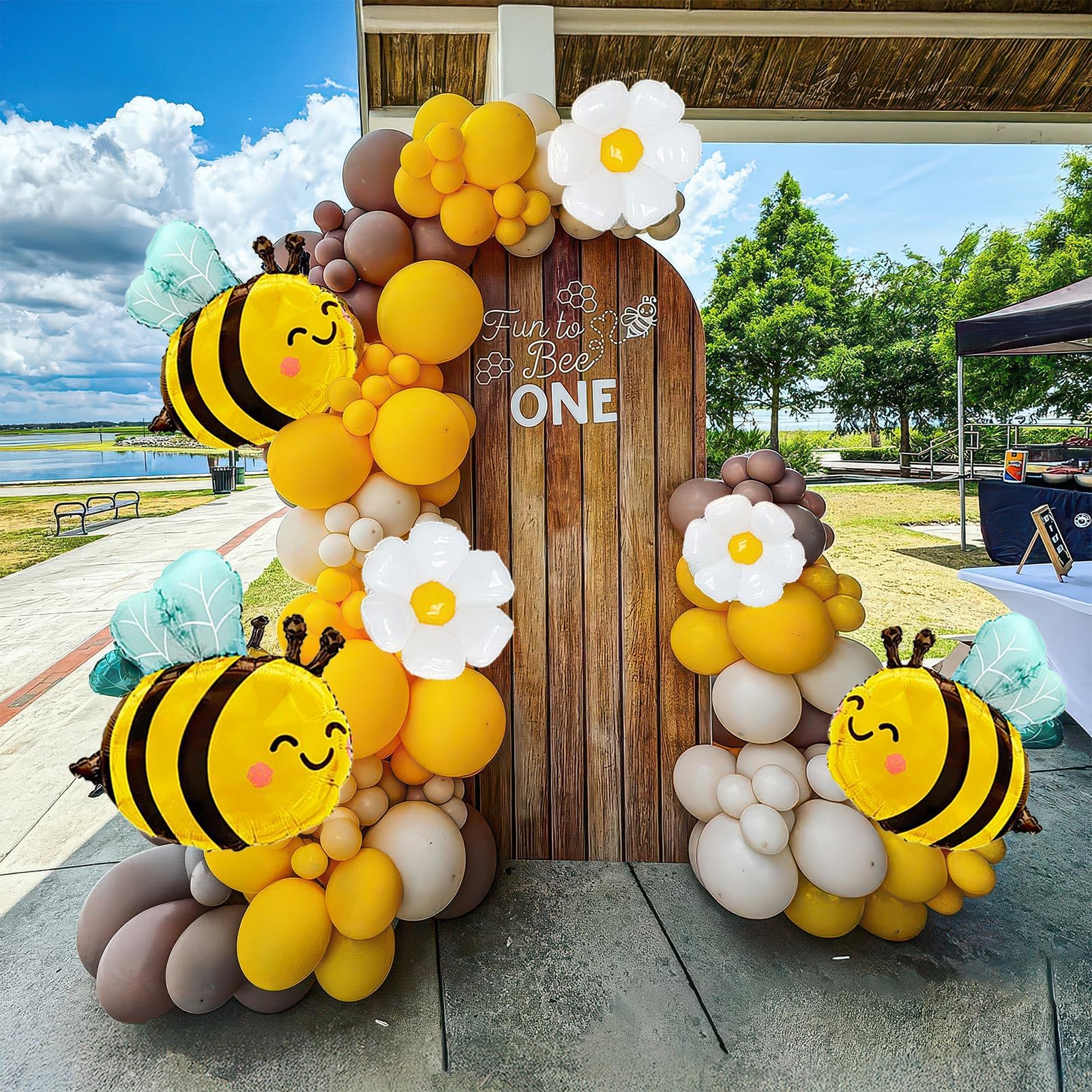 Bee balloon garland arch kit Retro brown yellow sand white brown ...