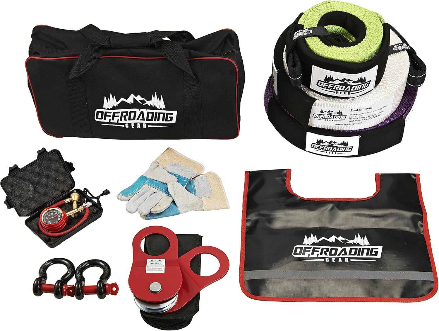 9 Piece 4x4 Off-Road Recovery Kit with Snatch Strap, Winch Extension ...