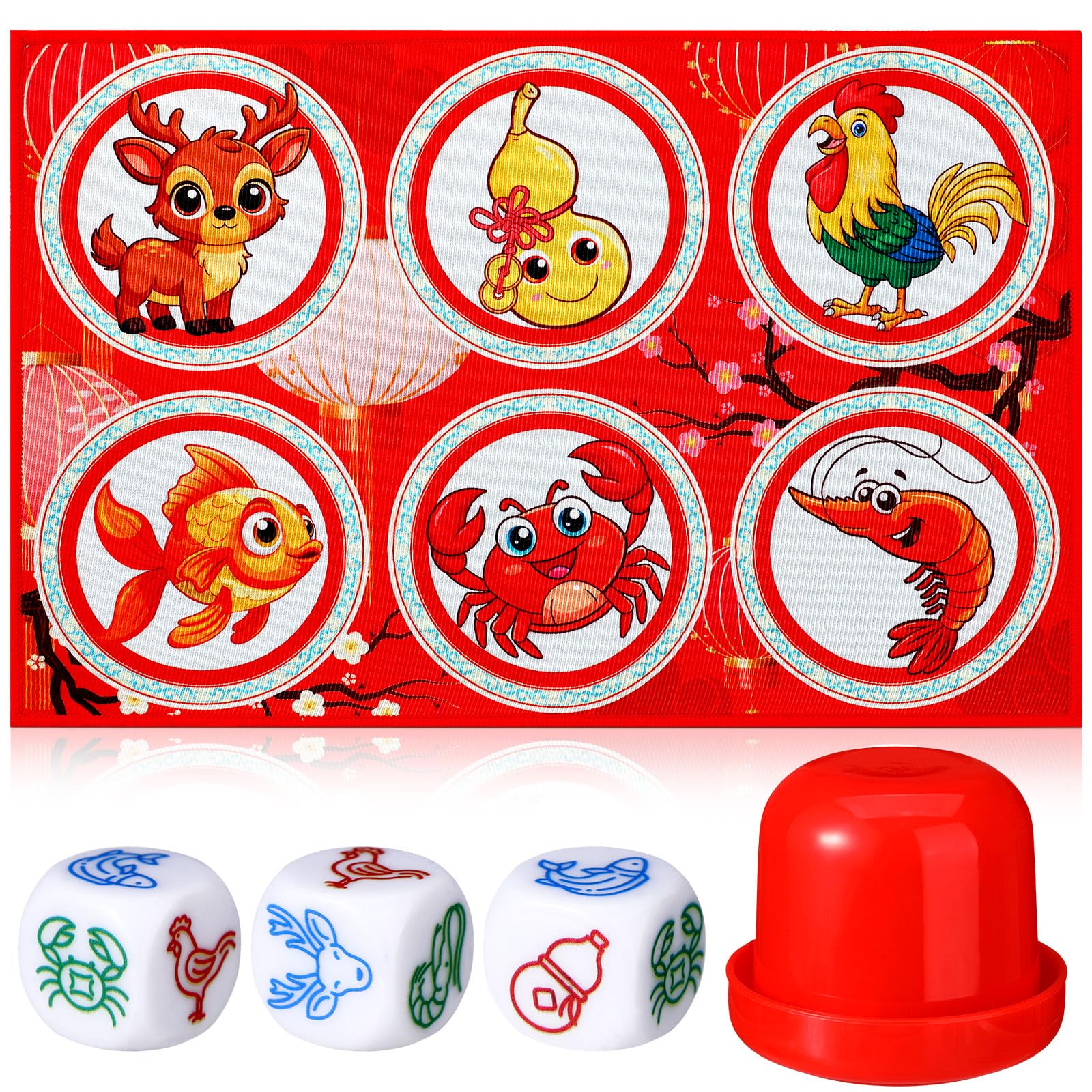 VioraWhite BAU Cua Dice Game Set Gourd Fish Shrimp Crab Dice with Mat ...