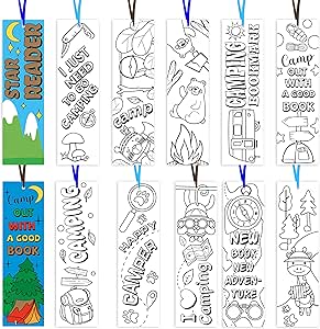 Amazon.com: 75Pcs Camping Color Your Own Bookmarks,Kids DIY Coloring ...