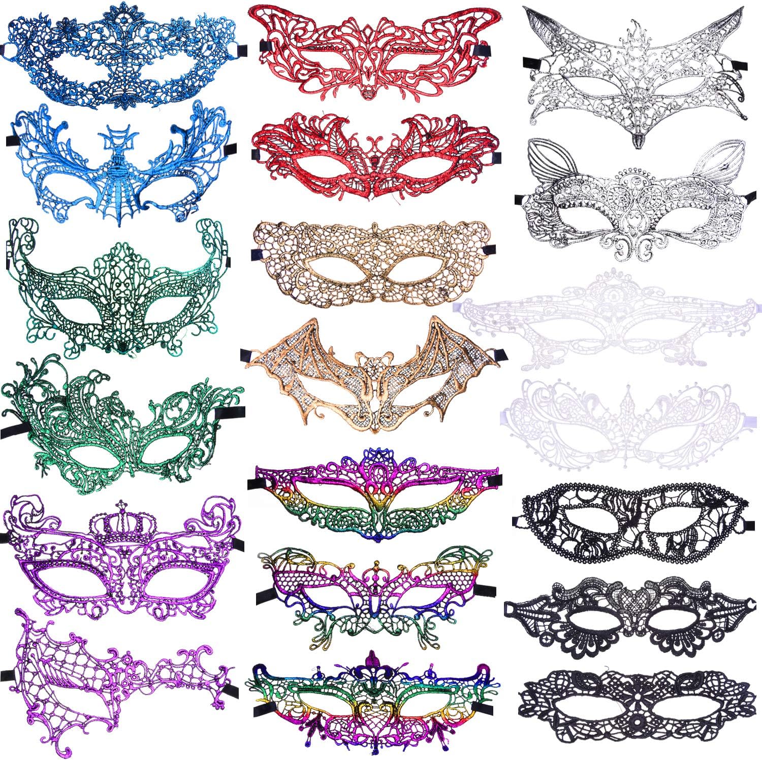 SIQUK 20 Pieces Lace Masquerade Mask Women Venetian Masks Lace Mask for ...