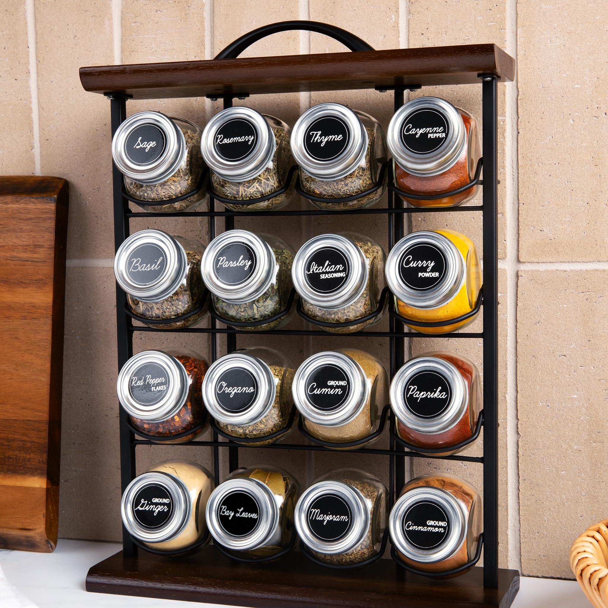 Mua Orii 16 Jar Acacia Wood & Metal Wire Spice Rack with Spices ...