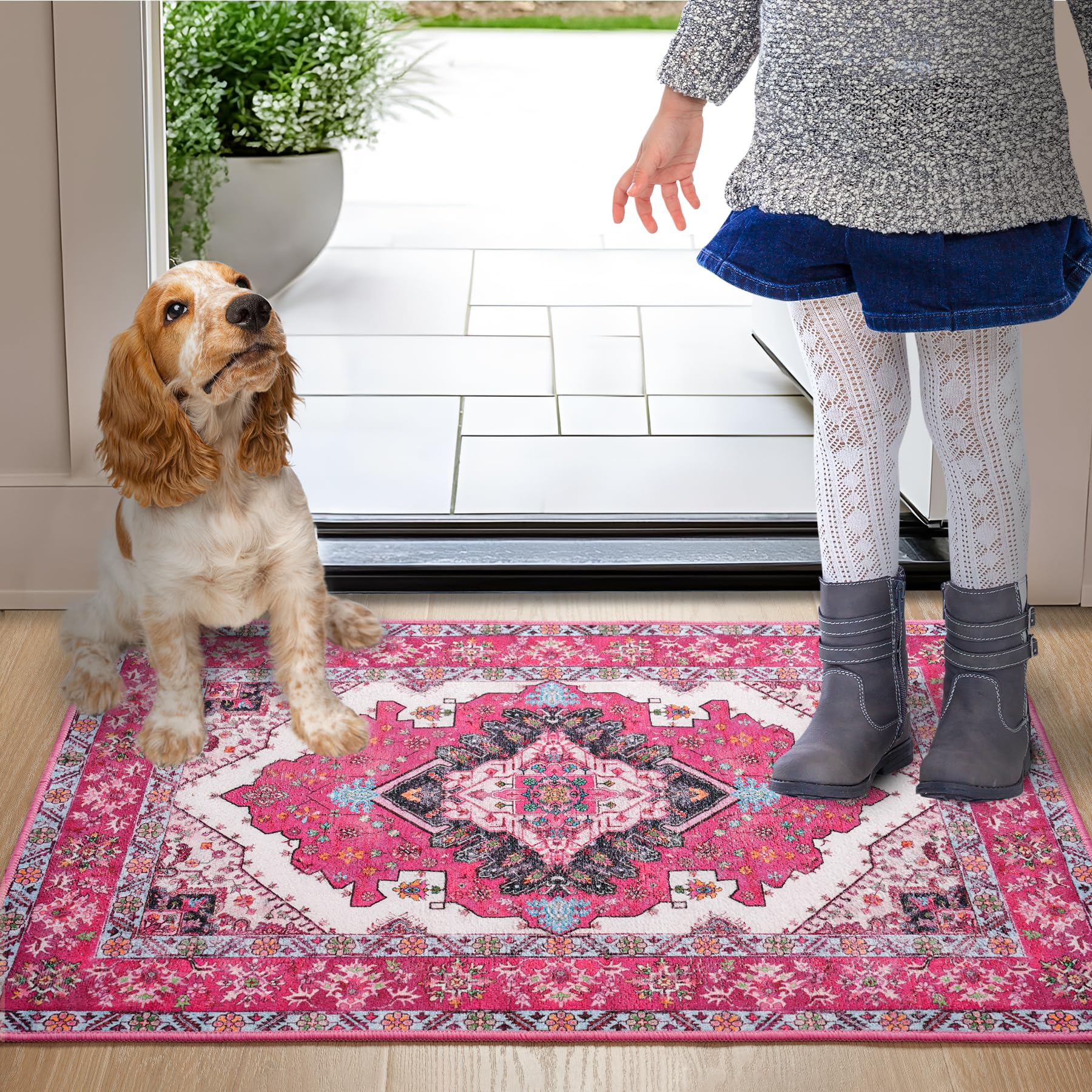 Noahas Front Door Mat Indoor Outdoor Entrance,2x3 Small Hot Pink Area ...
