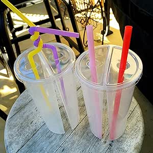 Amazon.com: Unique Plastic Split Cup without Lids 700ml for Iced/Hot ...