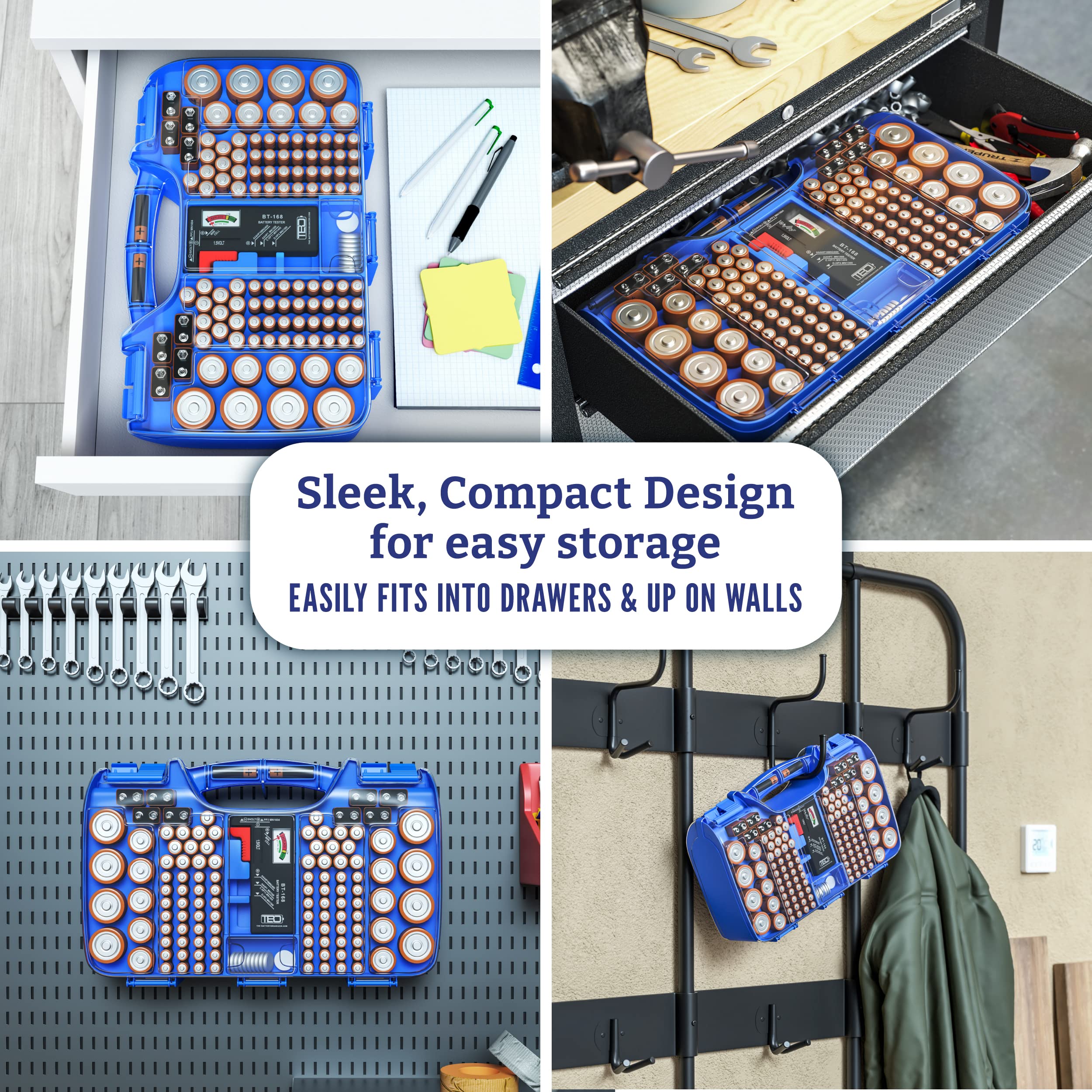 Mua Battery Organizer Storage Case with Tester, Stores & Protects Up to ...