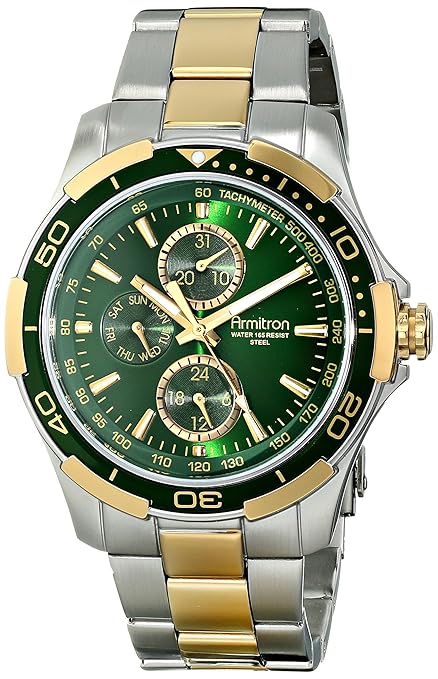 Armitron Men's 20/4677GNTT Multi-Function Green Dial Two-Tone Bracelet ...