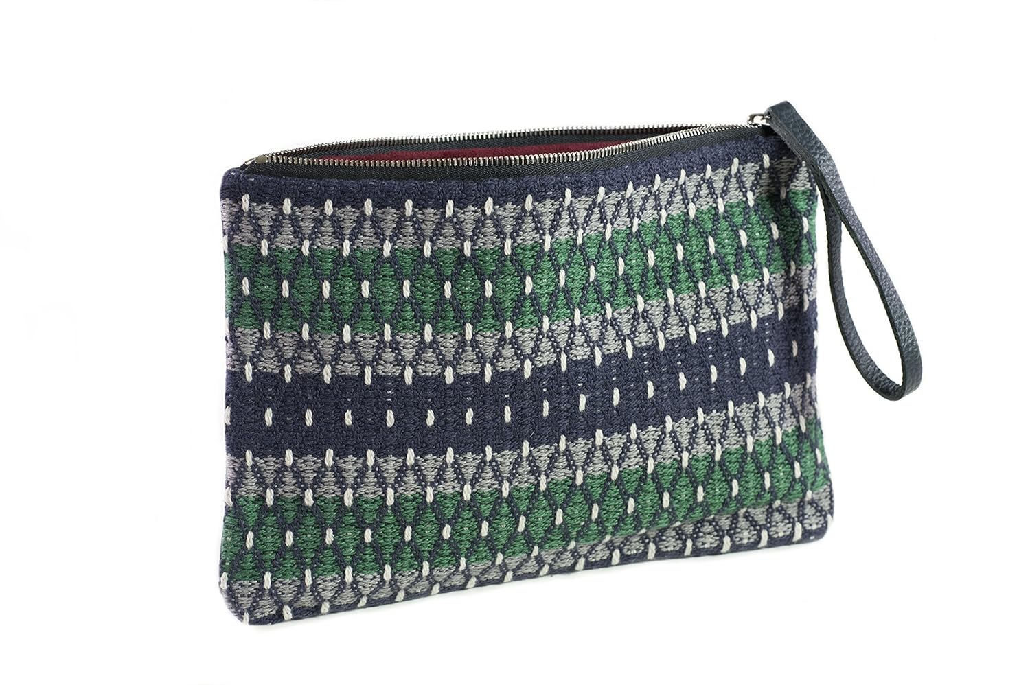 Navy large woven fabric and leather clutch bag - Embsay: Amazon.co.uk ...