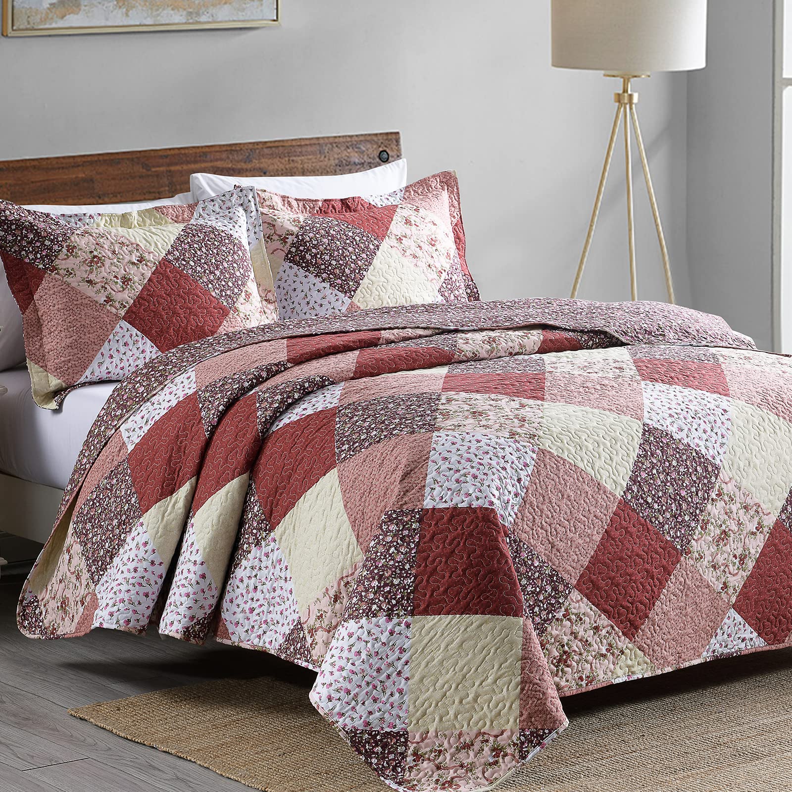 Boryard 3-Piece Full Queen Plaid Quilt Set, Lightweight Soft Full Size ...