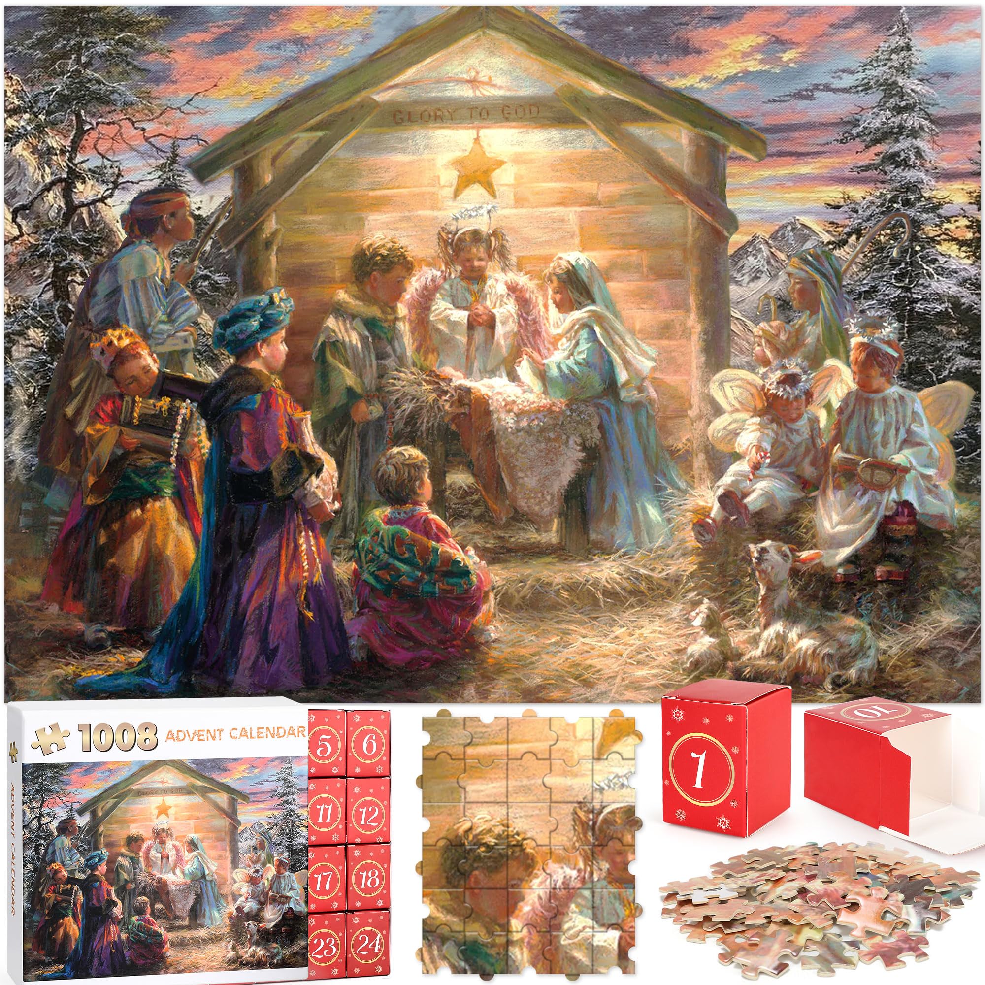 Nativity Scene Puzzle Advent Calendar 2024-1008 Pieces Christmas Jigsaw ...