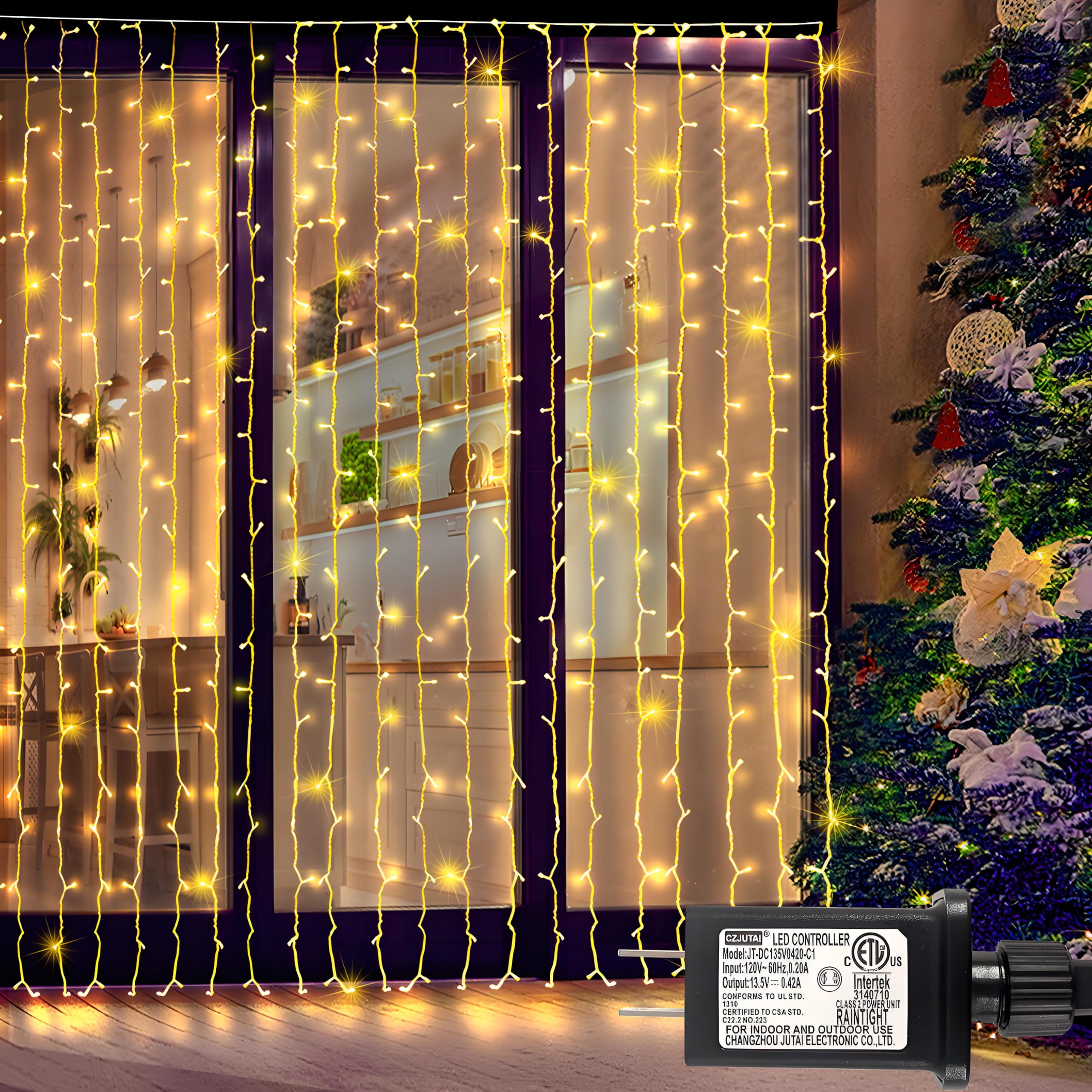 Fagele 300 LED Christmas Curtain Lights, Plug-in Outdoor Fairy Curtain ...