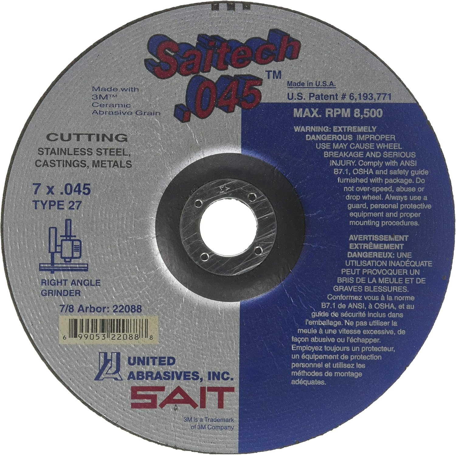 United Abrasives-SAIT 22088 Type 27 7 Saitech Cutting Wheel 7-Inch x .045 x 7/8-Inch, 50-Pack ...