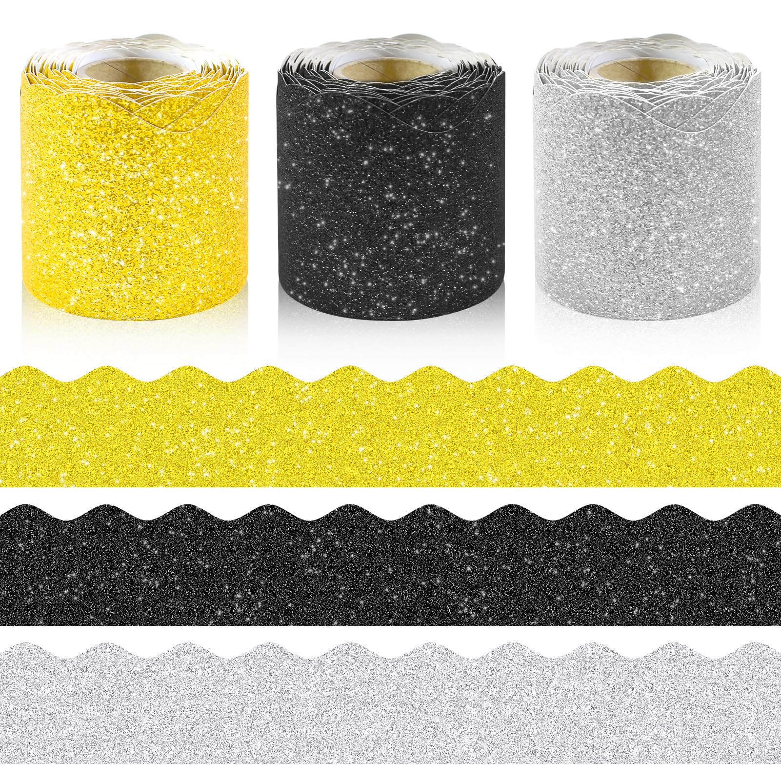 3 Rolls 98.4 Ft Glitter Bulletin Board Borders Set - Sparkly Classroom ...