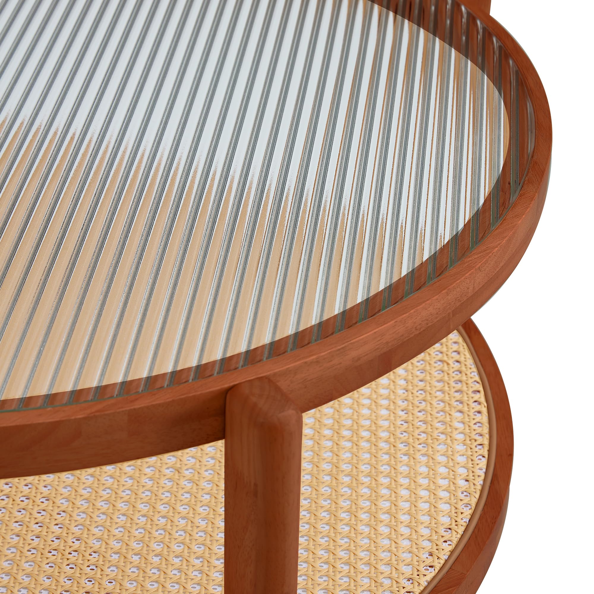 RUNNA Modern Simple Circular Double-Layer Solid Wood Tea Table Rattan ...
