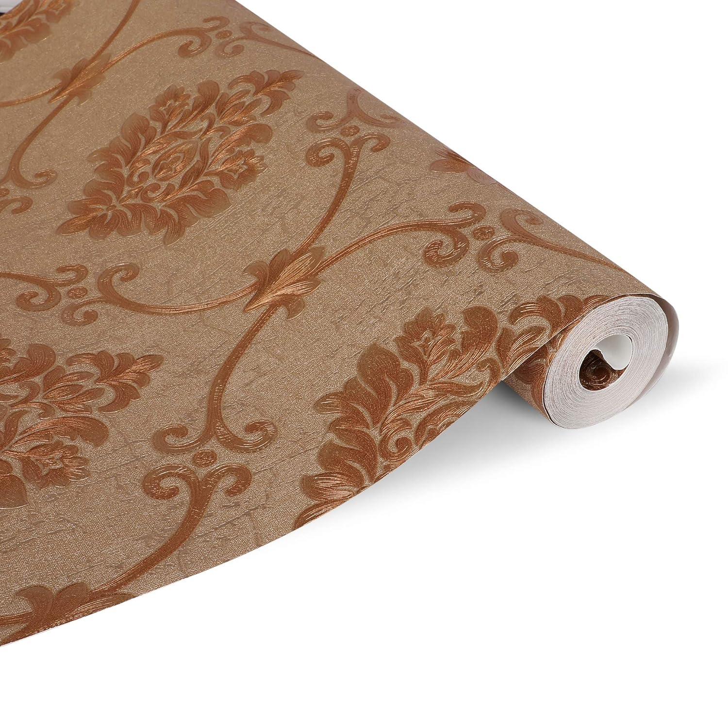 WallMall Textured Copper Brown Damask Wallpaper for Walls Bedroom Full ...