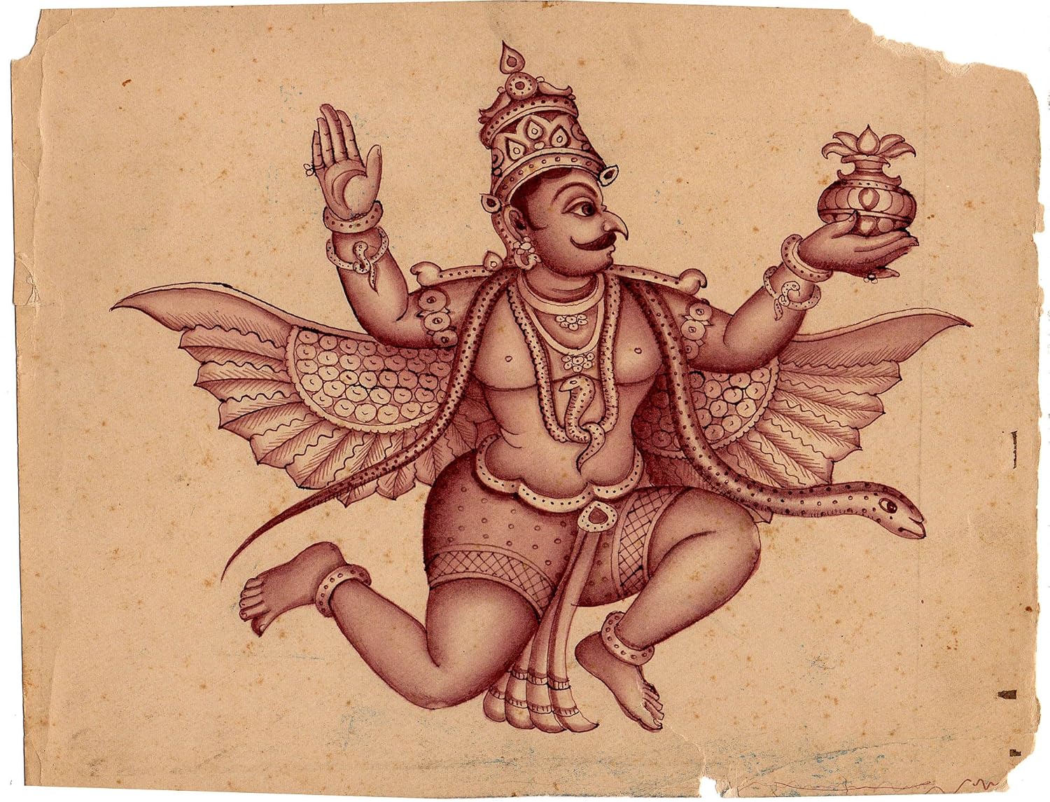 Exotic India Lord Garuda with Amrit Kalash - Water Color Painting on ...