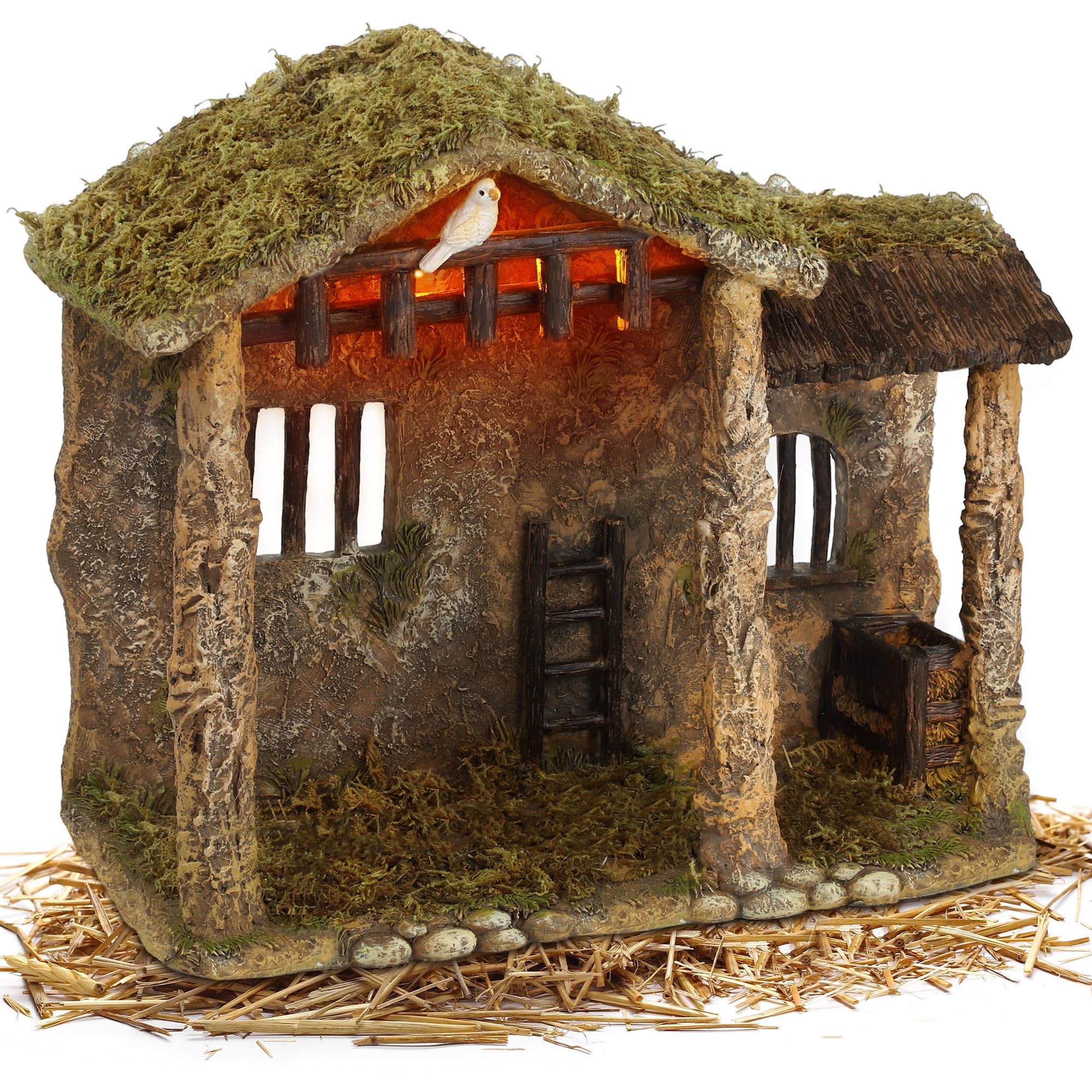 Fovths 14.5 Inch Nativity Lighted Stable Manger Figurine Religious ...