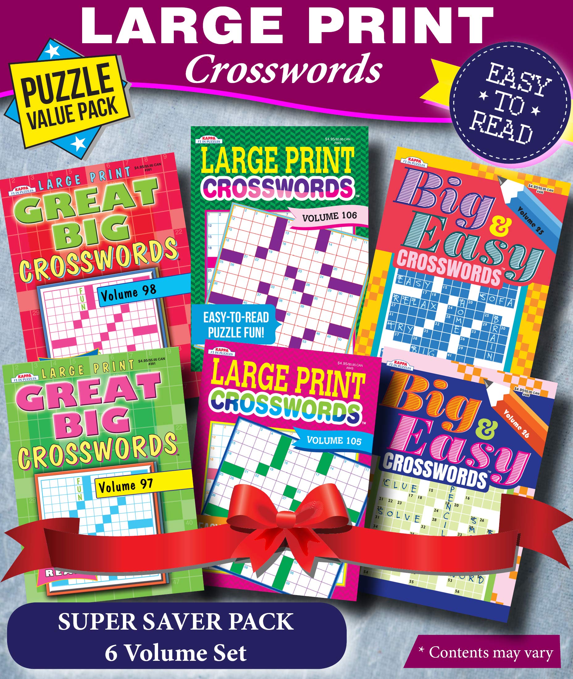 KAPPA Super Saver LARGE PRINT Crosswords Puzzle Pack Set Of 6 Full Size 