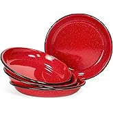 Amazon.com | Red Co. Set of 4 Enamelware Metal 10” Round Camping Plates ...