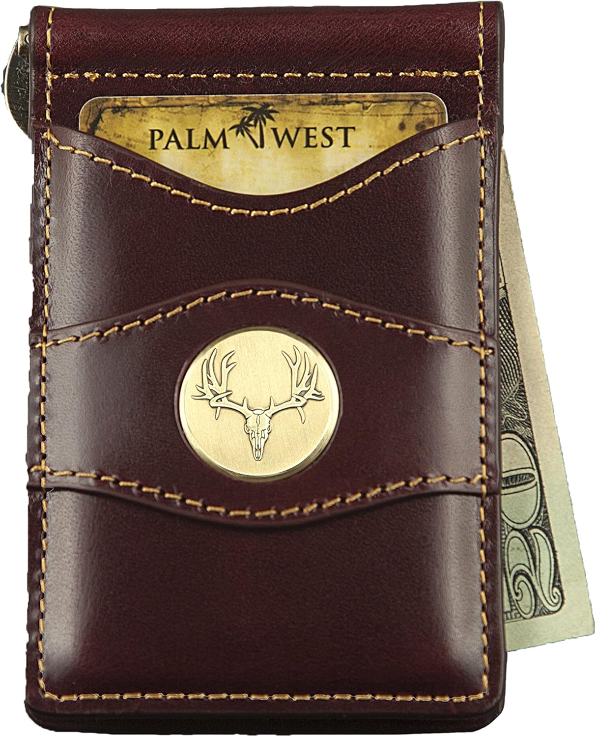 Palm West 225MHORNS-DC Men's Premium Leather, Minimalist Money Clip ...