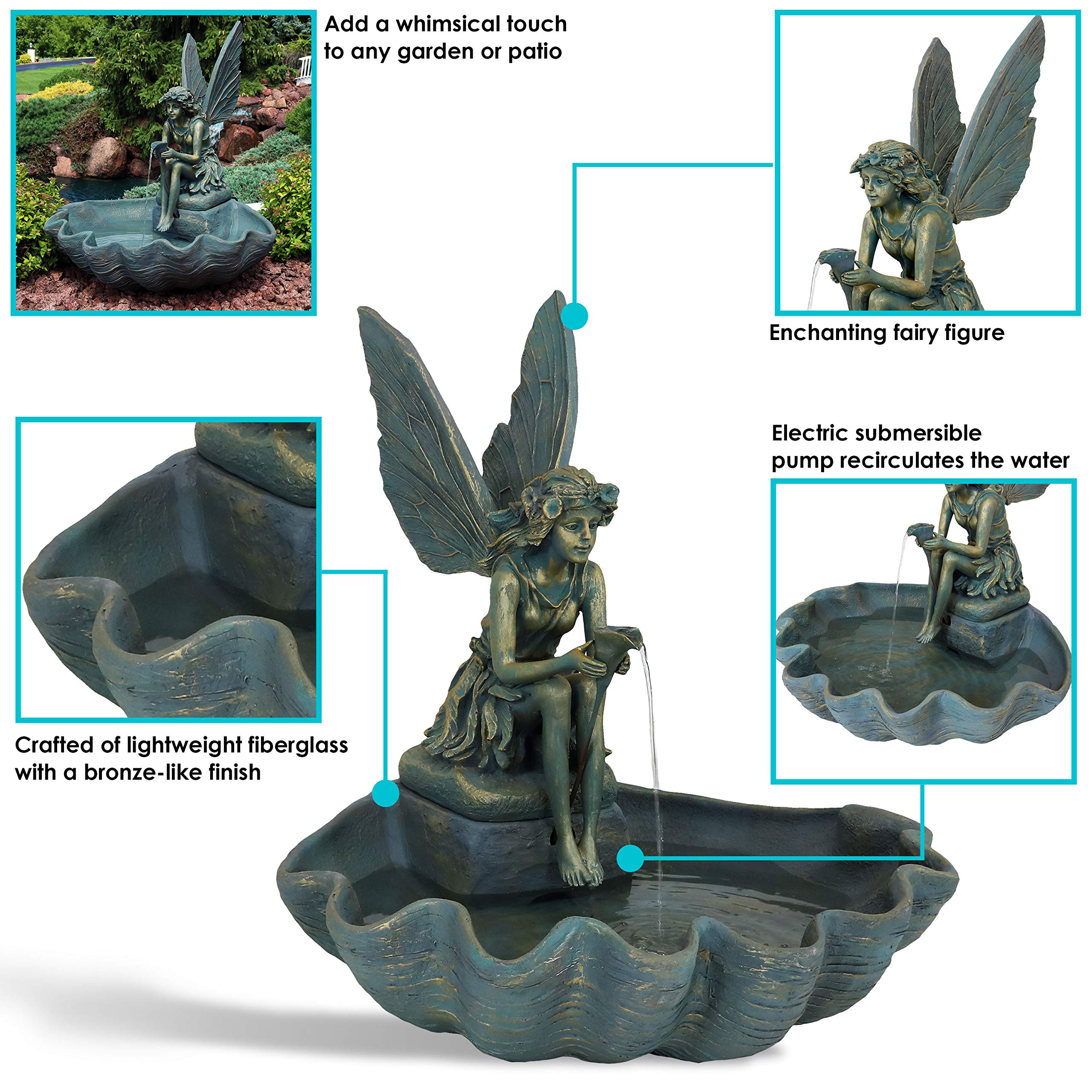 Sunnydaze 30-Inch H Fairy Shell Outdoor Water Fountain - Waterfall ...