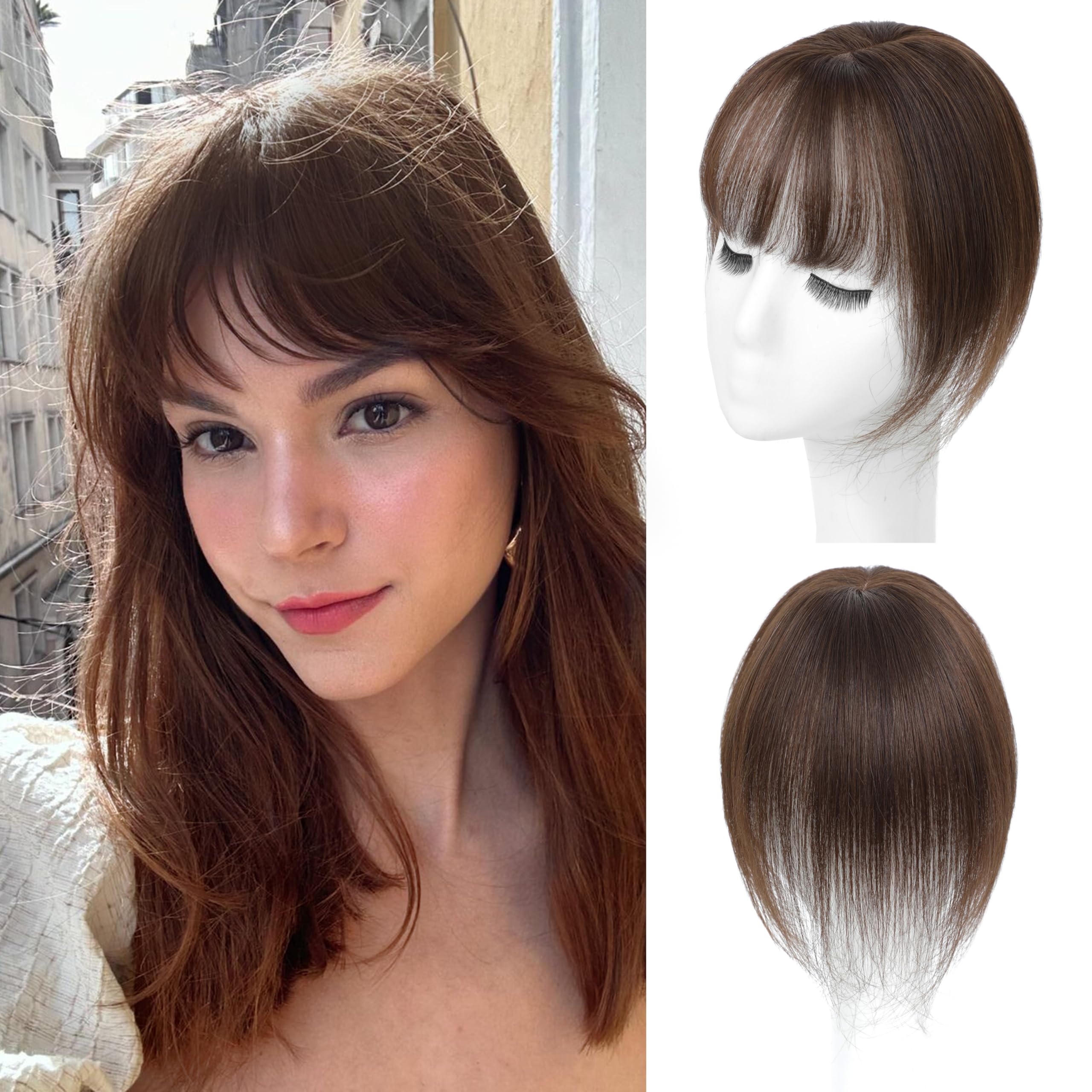 BUPPLER Hair Toppers for Women Real Human Hair-360°3D Topper with Bangs ...