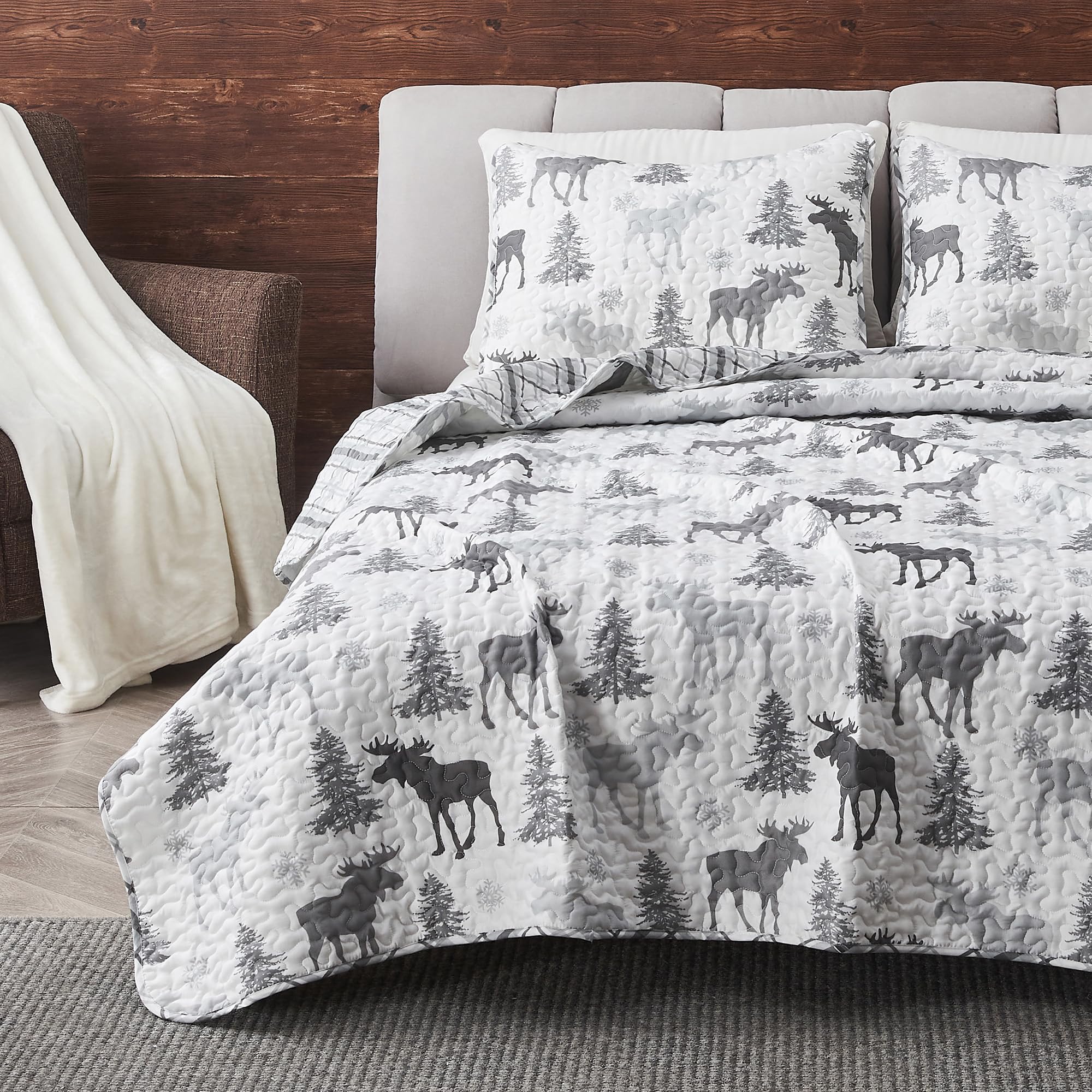 Lodge Bedspread Twin/Twin XL Size Kid's Quilt Set with 1 Sham. Cabin 2 ...