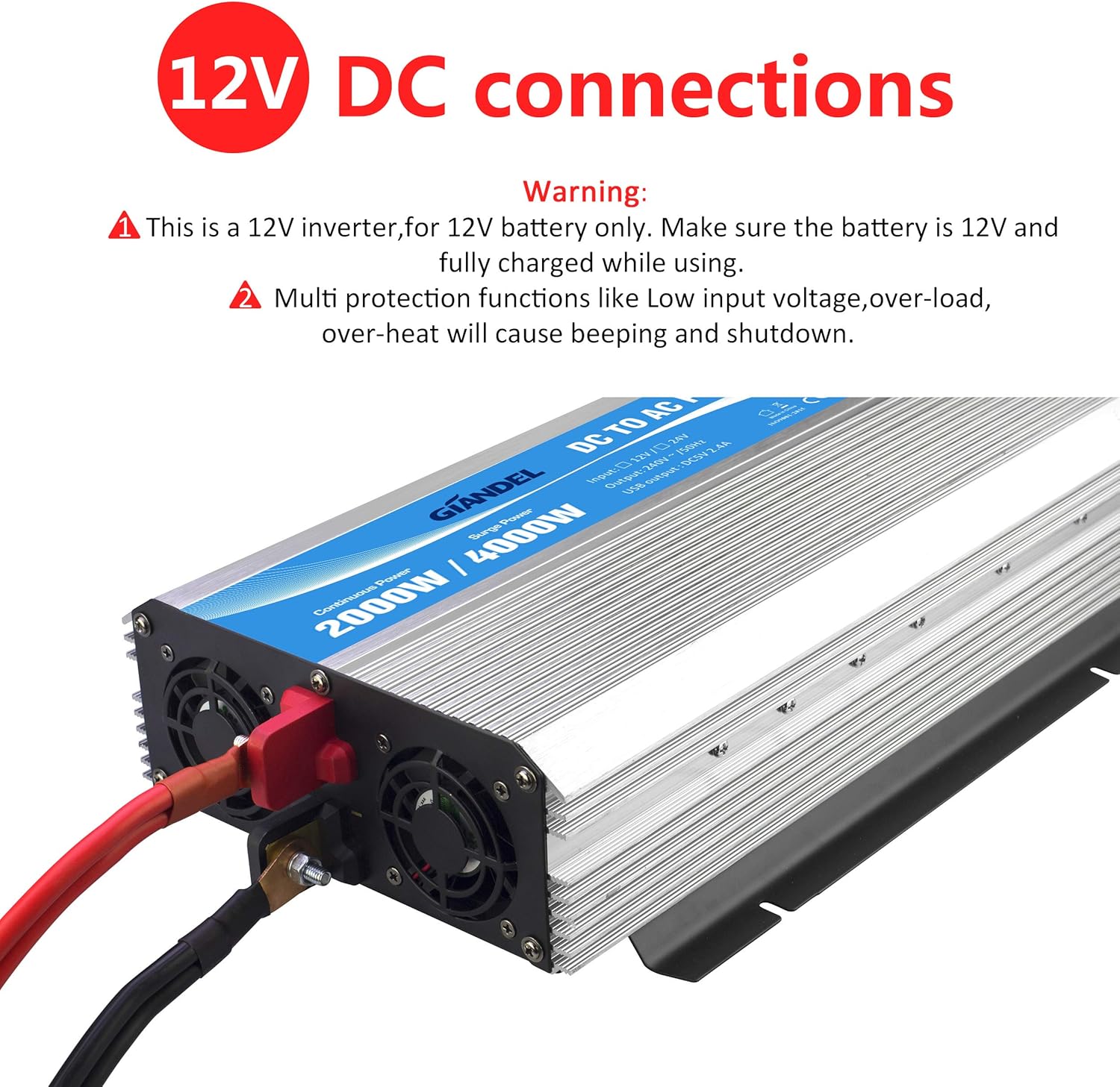 Power Inverter 2000W DC 12V to AC 240V 230V Modified Sine Wave ...