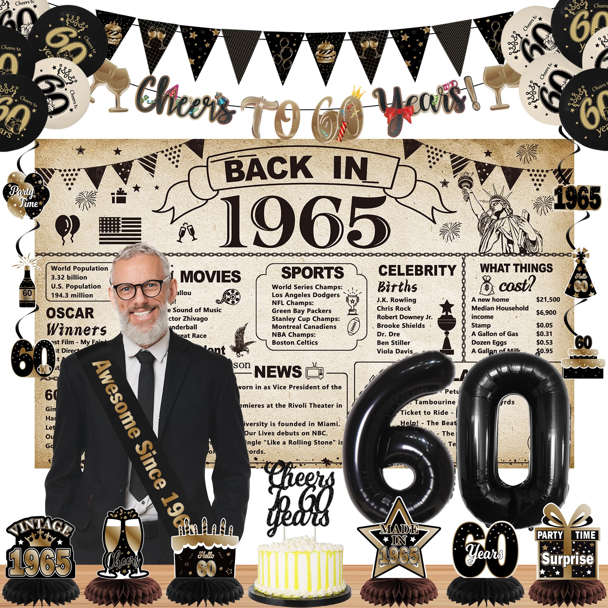 DARUNAXY 60th Birthday Party Decorations for Men Women, Vintage Back in ...