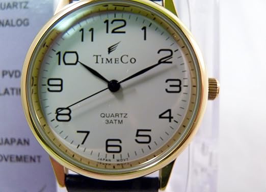 TimeCo TC3001-1A Men's White Dial Black Leather Strap Easy Reader ...