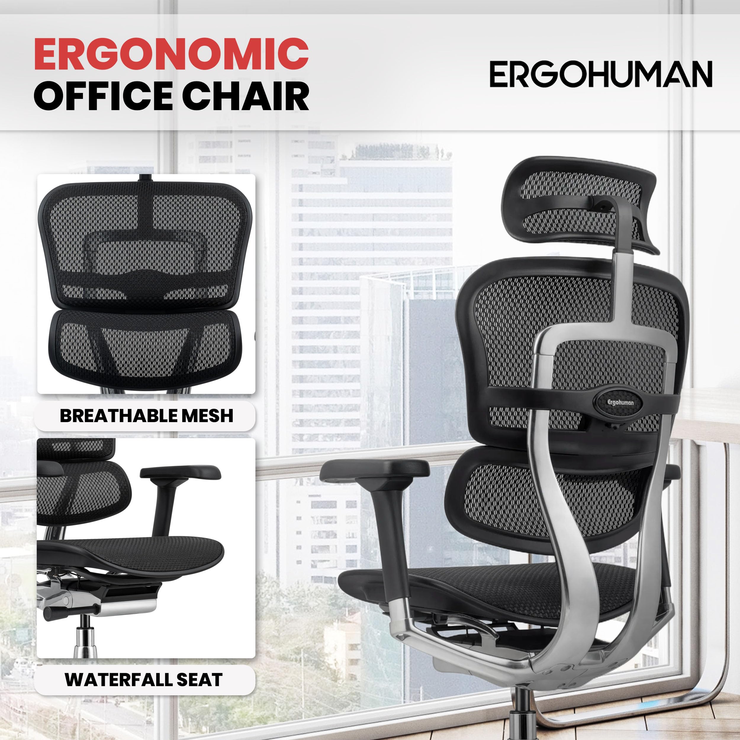 Ergohuman Eurotech ME7ERG GEN2 High Back Mesh Office Chair With Tilt Tension Control, Tilt Lock ...