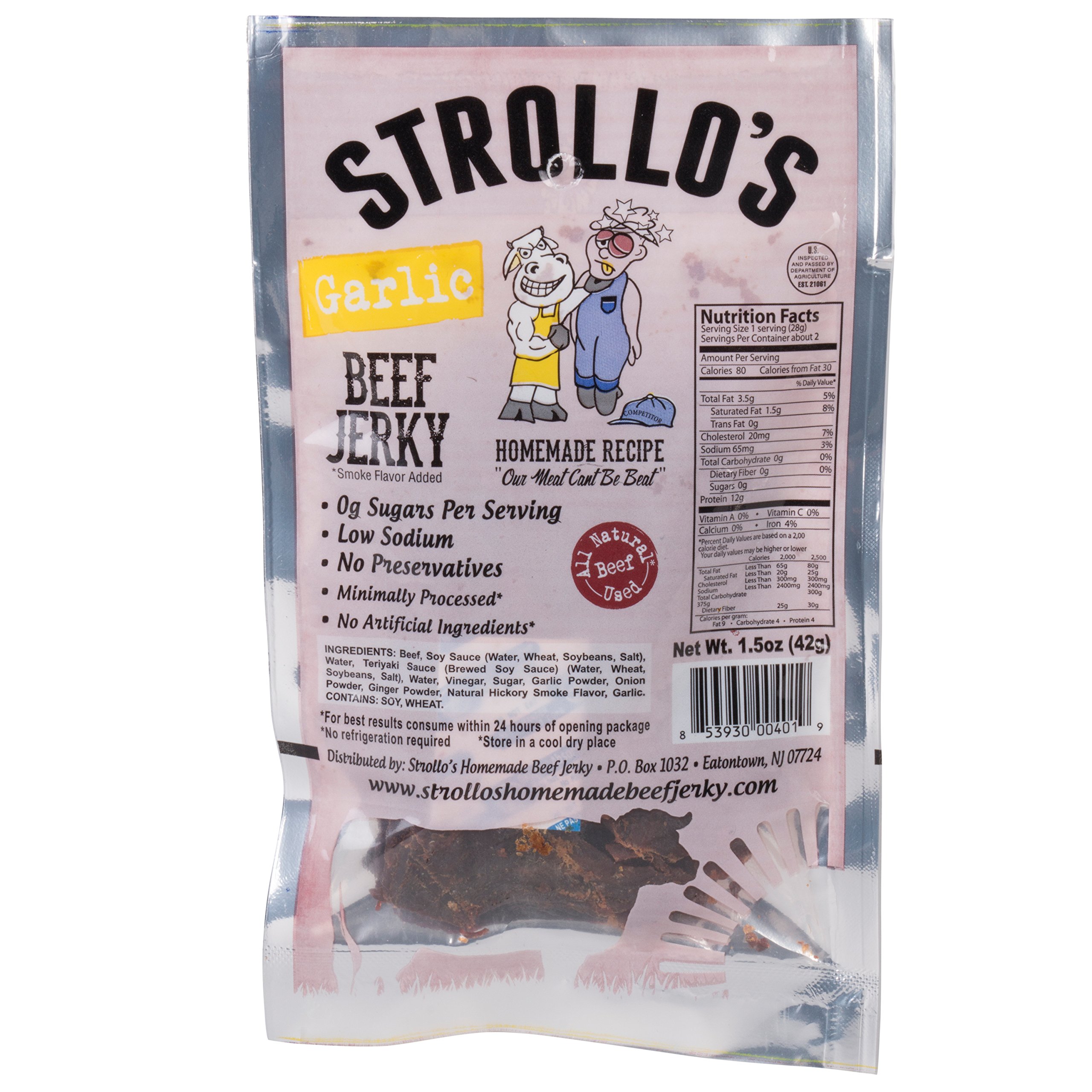 Amazon.com: Strollo's Beef Jerky Hot Original Flavor 1 Pack - Low ...