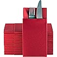 Amazon.com: Red Dinner Napkins Cloth Like with Built-in Flatware Pocket ...