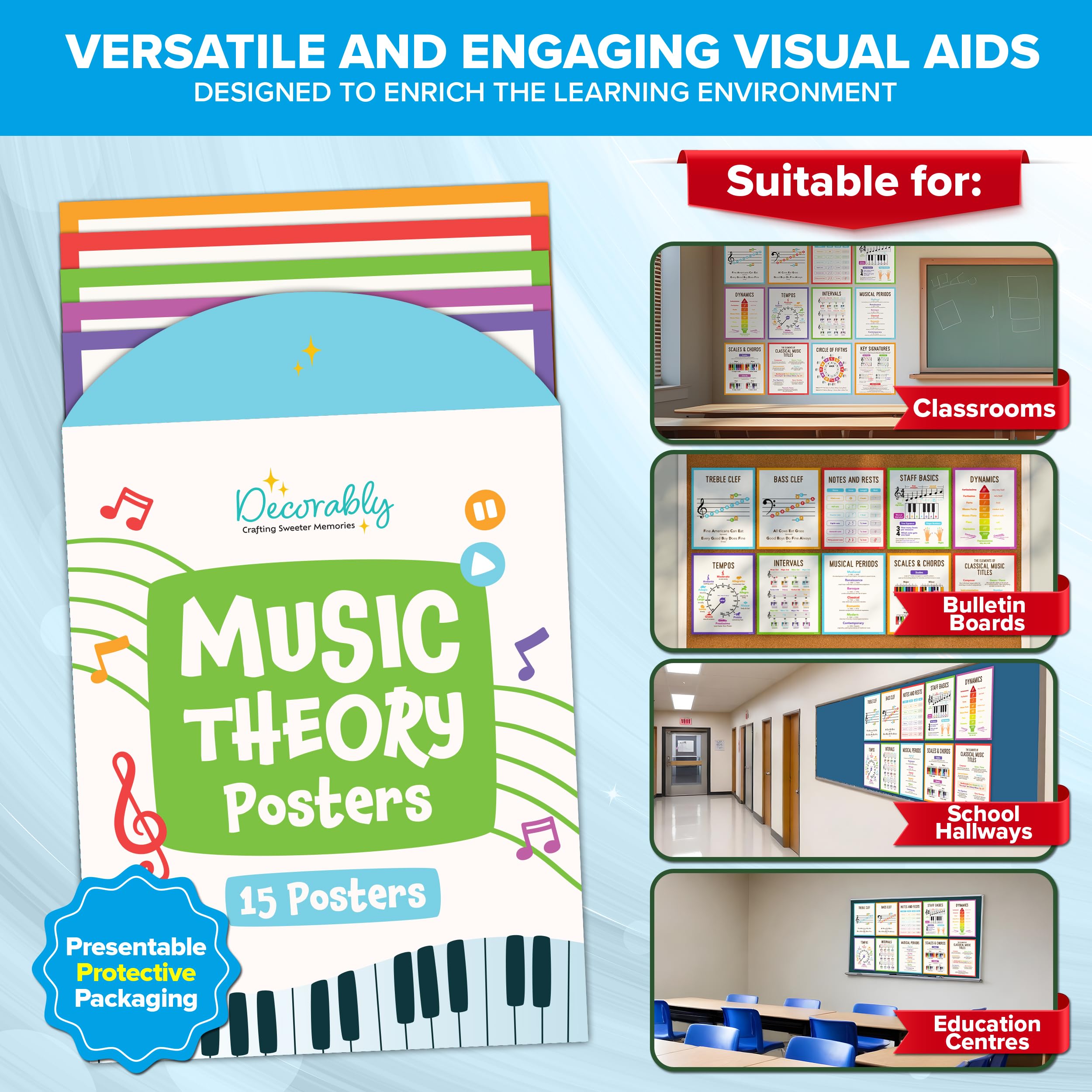 Mua Decorably 15 Music Posters for Classroom, 11x14in Matte-Laminated ...