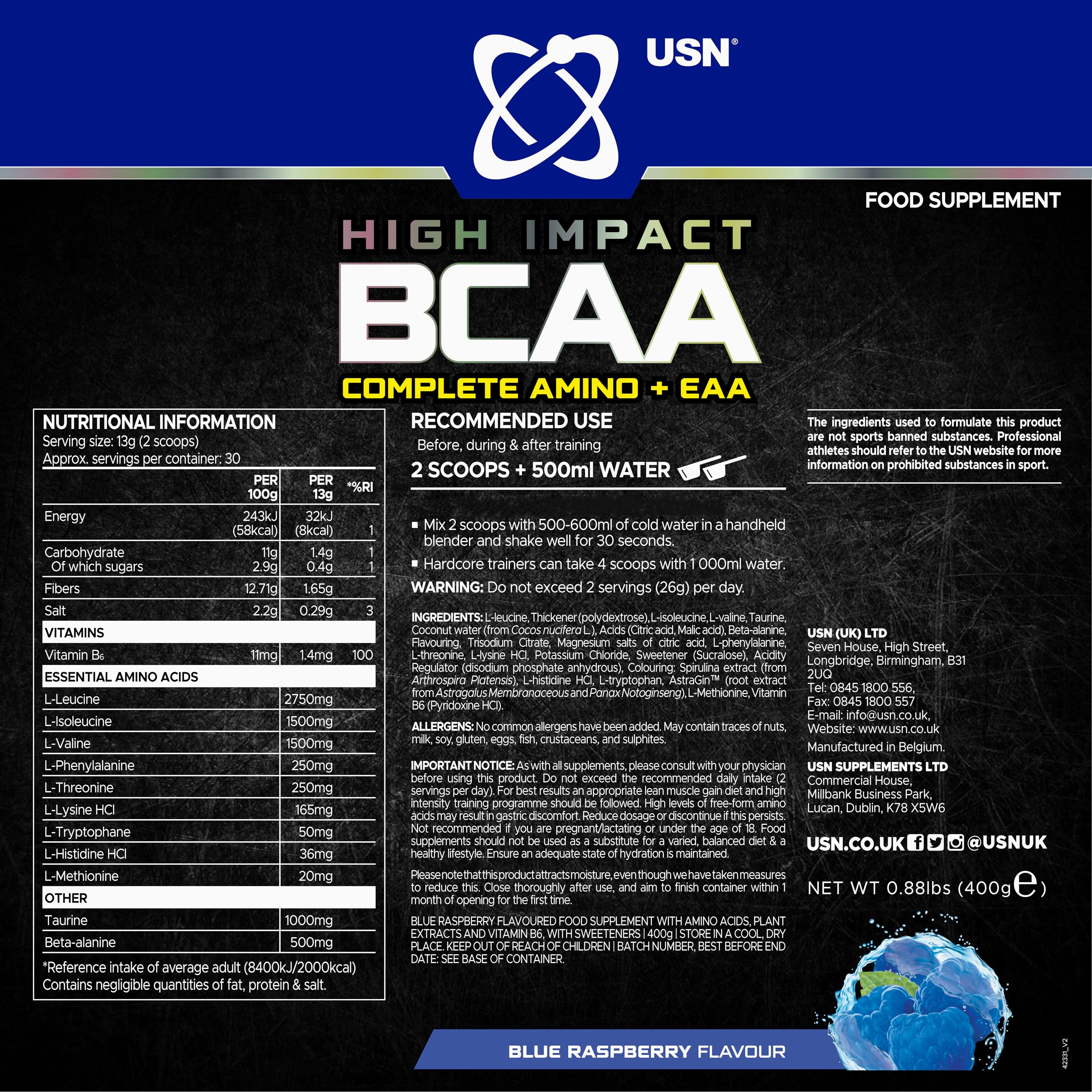 Mua USN Complete Amino & EAA Intra Workout Powder, Blue Raspberry ...