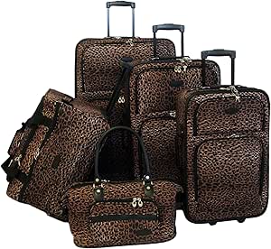 Amazon.com | American Flyer Luggage Animal Print 5 Piece Set, Leopard ...